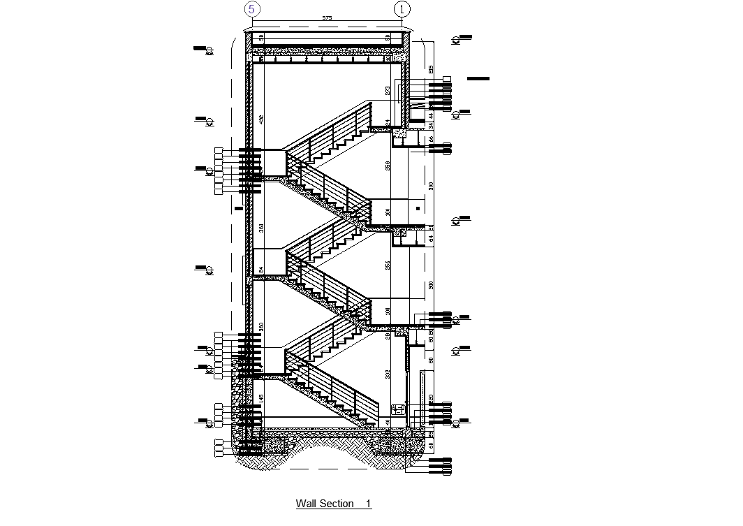 Stairwell flights of stairs plan dwg detail.,