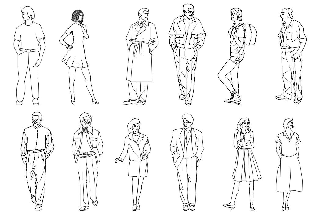 The AutoCAD drawing file contains various styles of man and woman block ...