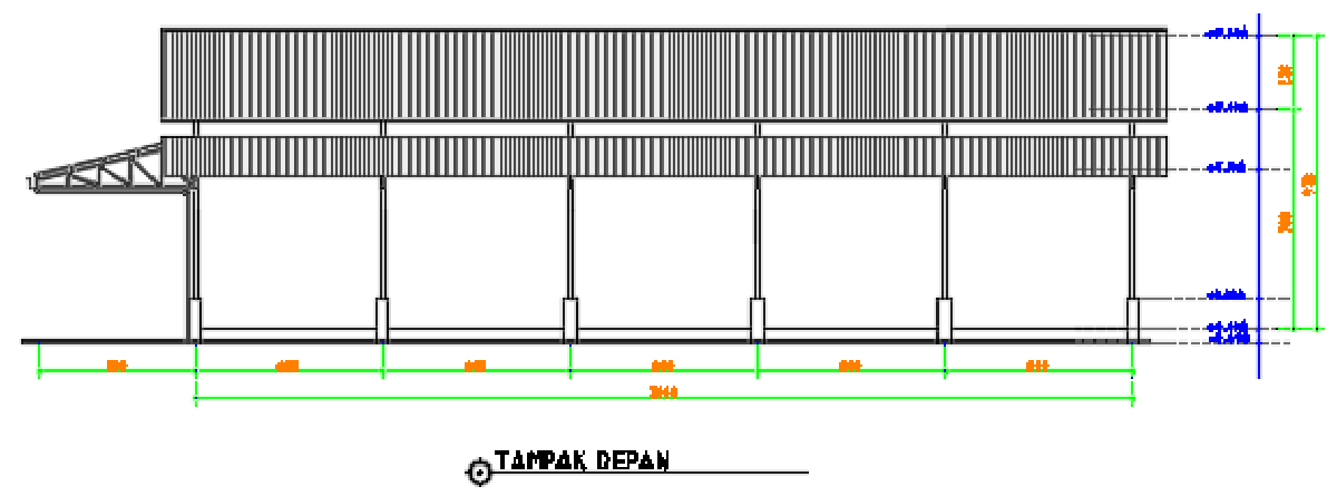 The front elevation view of the 18x12m warehouse building drawing