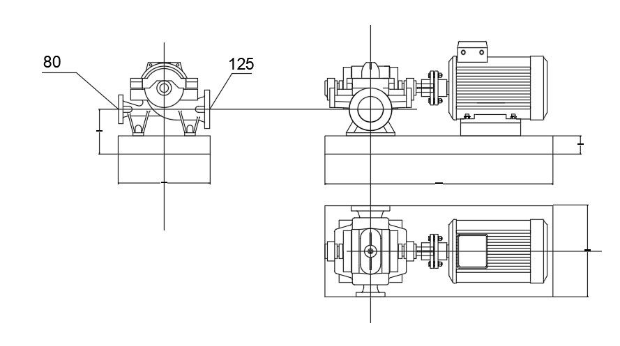 Top and side view of water pumps.