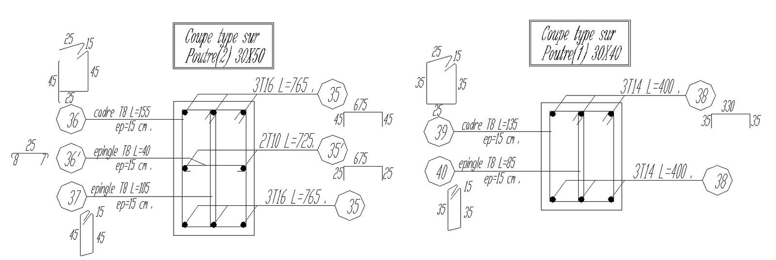 Typical Section Of Beam With Reinforcement Details In Autocad 2d Drawing Cad File Dwg File