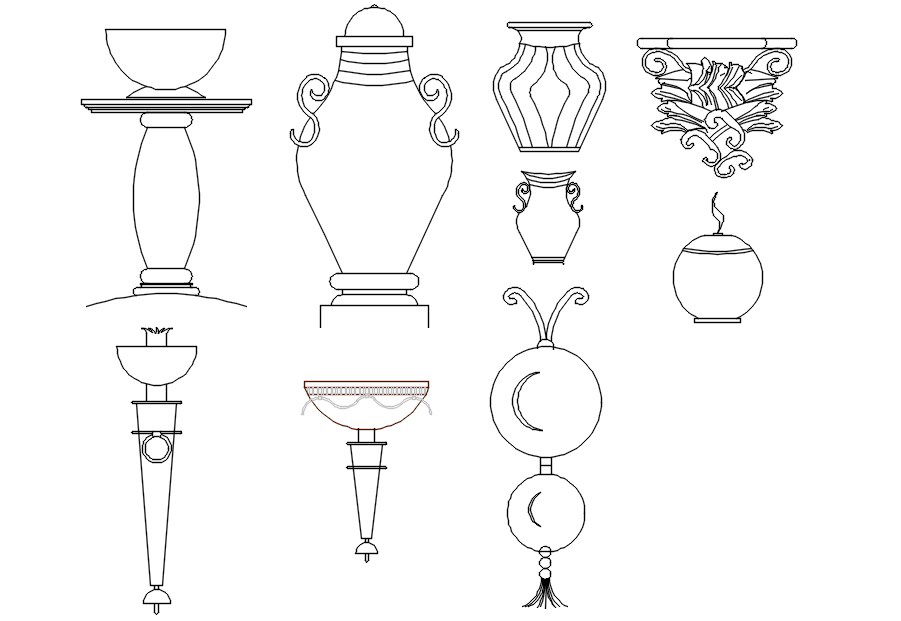 Various types of home decor products design in AutoCAD 2D drawing, CAD ...