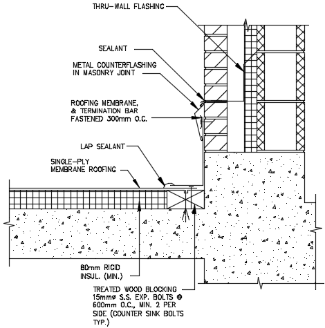Wall and Roof Junction detail section design drawing in AutoCAD file