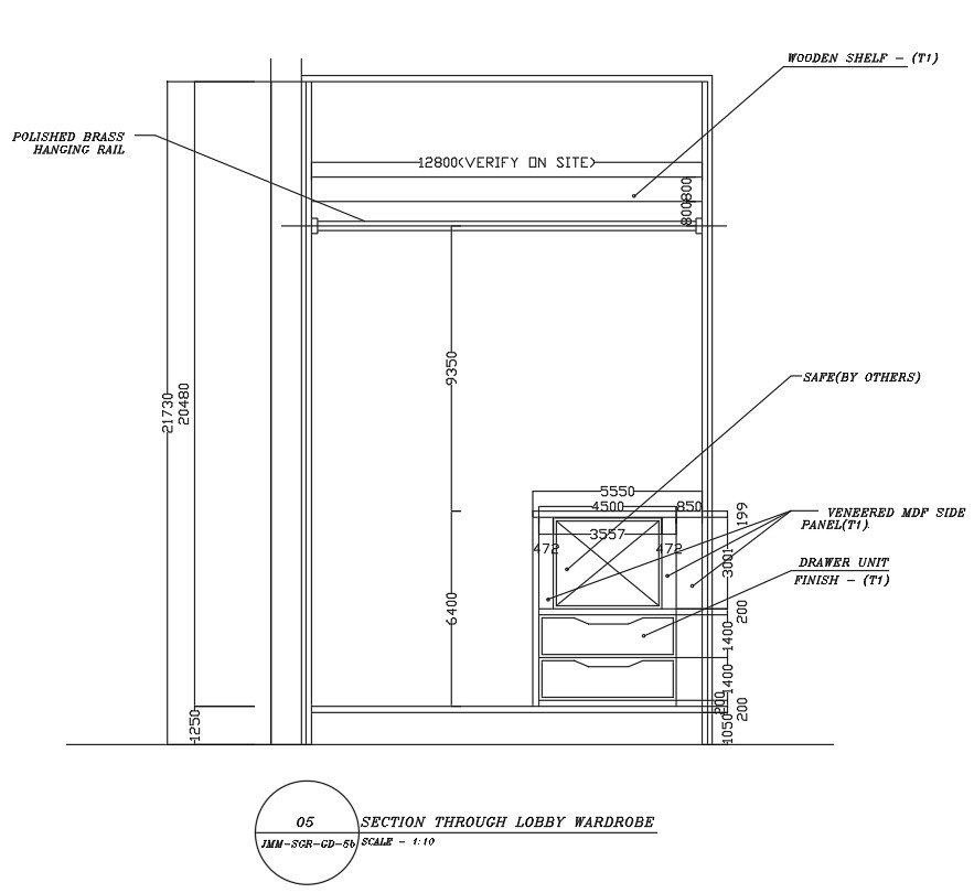 Wardrobe section design in detail AutoCAD 2D drawing, dwg file, CAD file