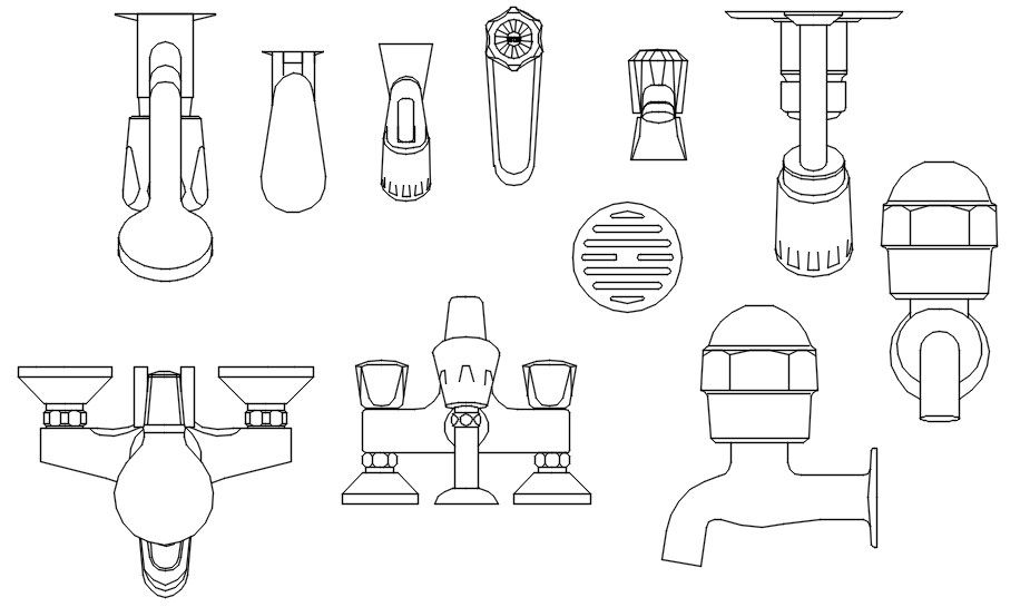 CAD File of water tap layout and block design for plumbing
