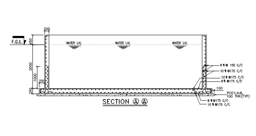 AutoCAD DWG Plan for Water Tank Reinforcement Details