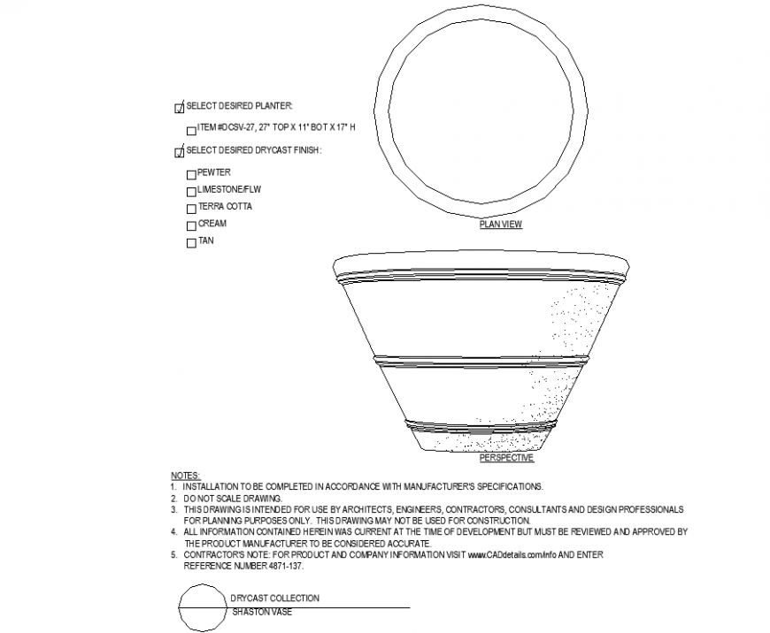 A layered pot plan detail dwg file.
