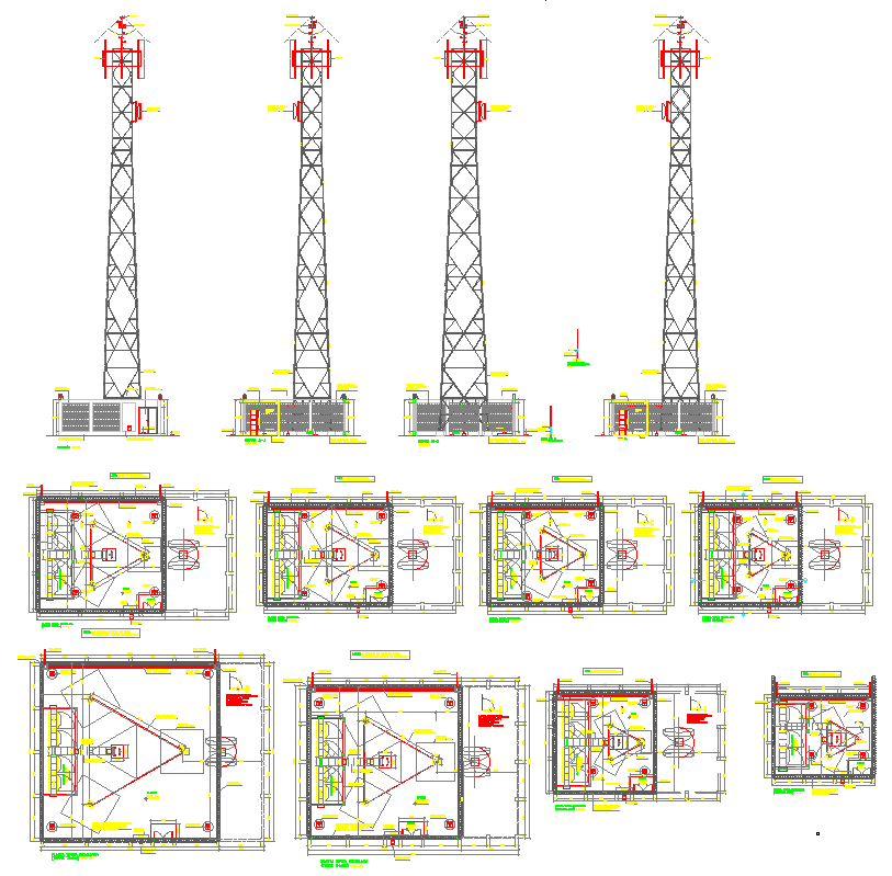 Cellular Base Station DWG with 42m Tower and 6m by 6m Module