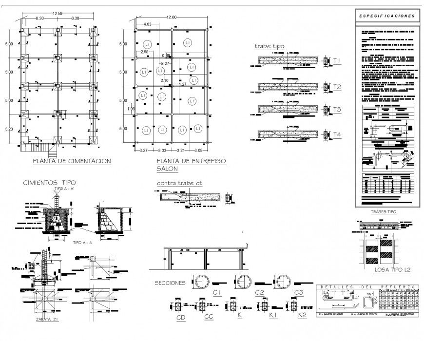 Column and foundation plan dwg file