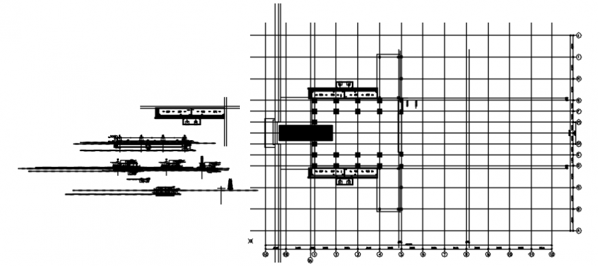 Column and wall support construction view in AutoCAD file
