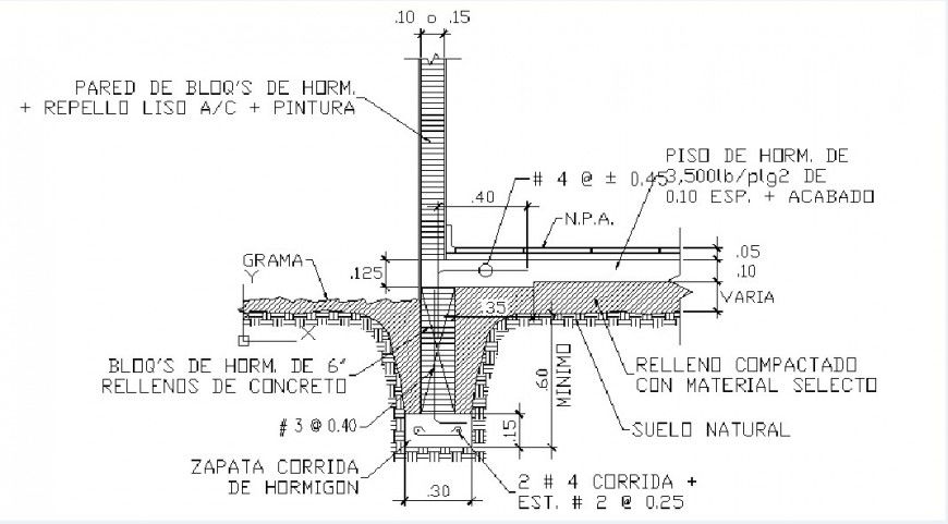 Concrete Wall Block Constructive Structure 2d Drawing Details Dwg File