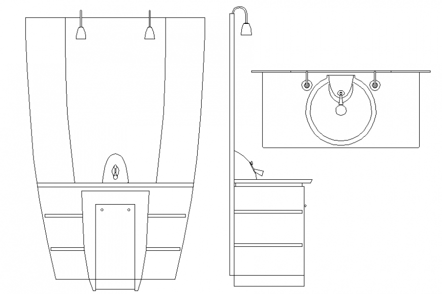 DWG Plan of Dressing Table and Sink with Elevation Views
