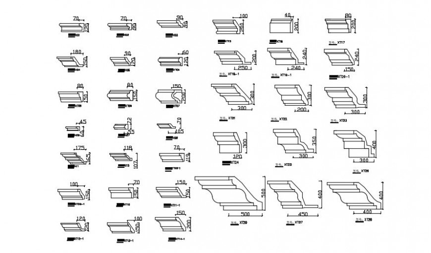 European cornices elevation block drawing details dwg file