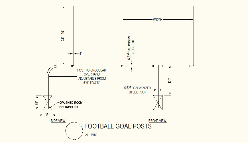 Football goal post detail elevation layout file