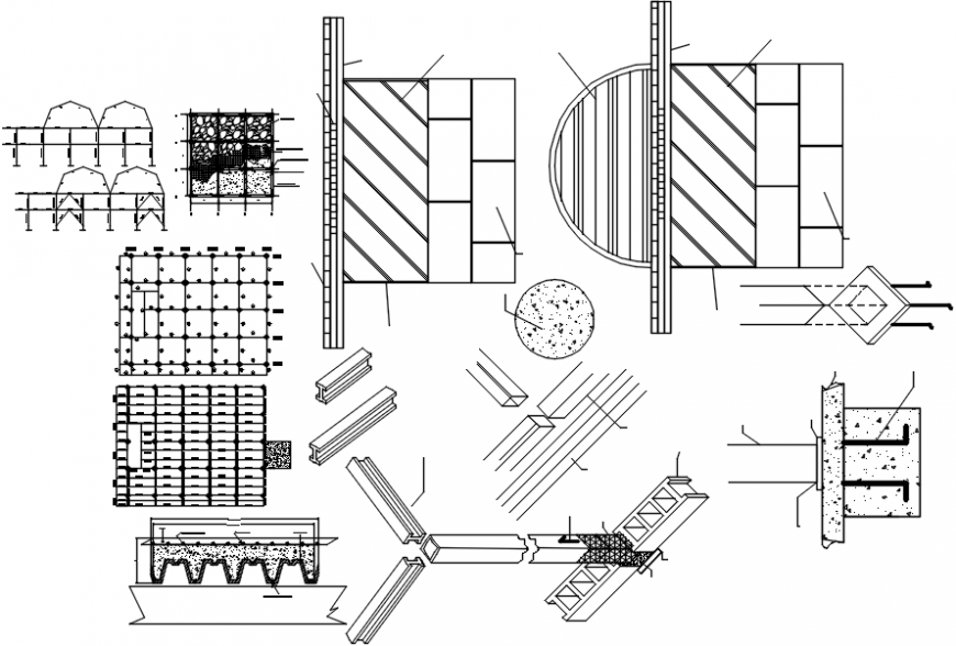 Foundation plan, roof and constructive structure drawing details dwg file
