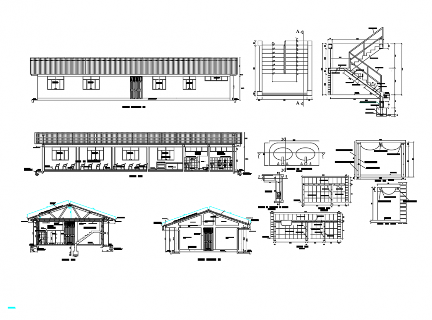 Front and back elevation and section, staircase section and auto-cad ...