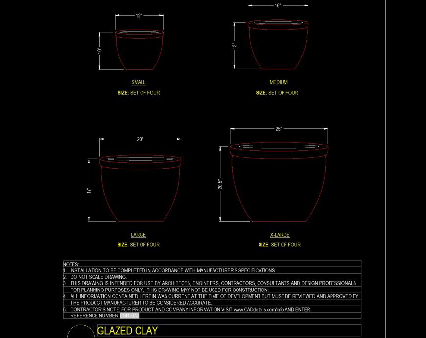 Glazed clay pot detail drawing in dwg file.