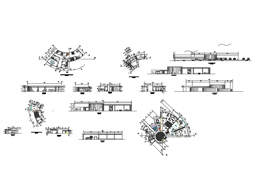 Government museum elevation, section and floor plan details dwg file
