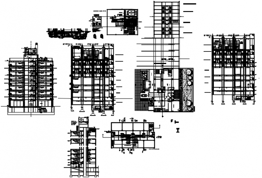 High rise corporate building elevation, sections and structure drawing ...