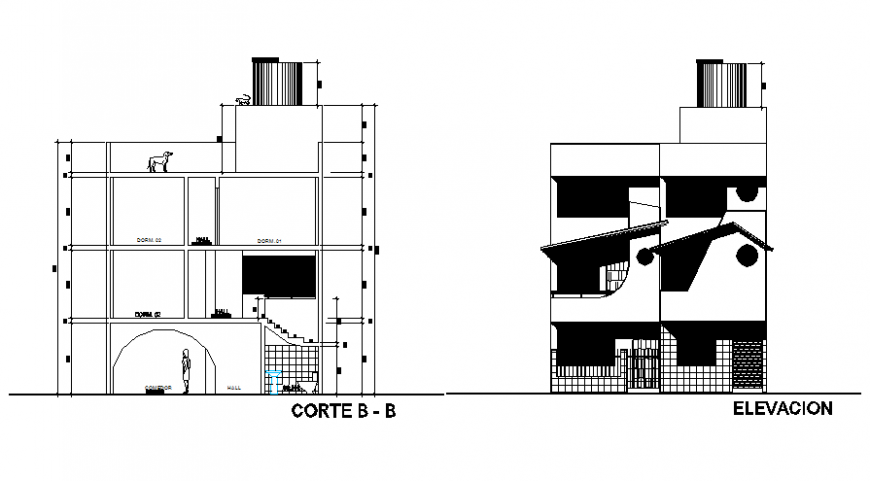 Joseph residential house facade elevation and section details dwg file