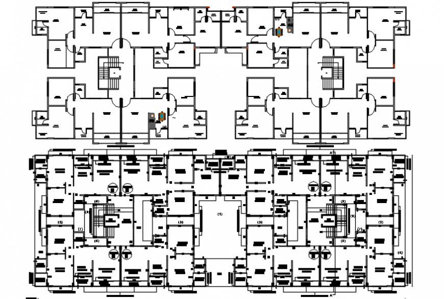 Multi-familiar apartment building blocks elevation, section and plan ...