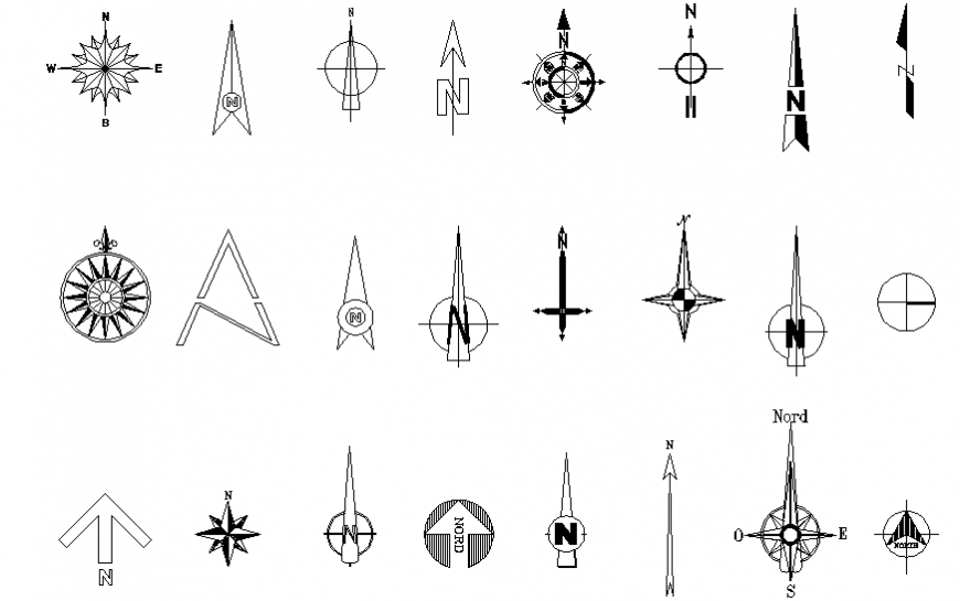 Multiple north side direction blocks cad drawing details dwg file