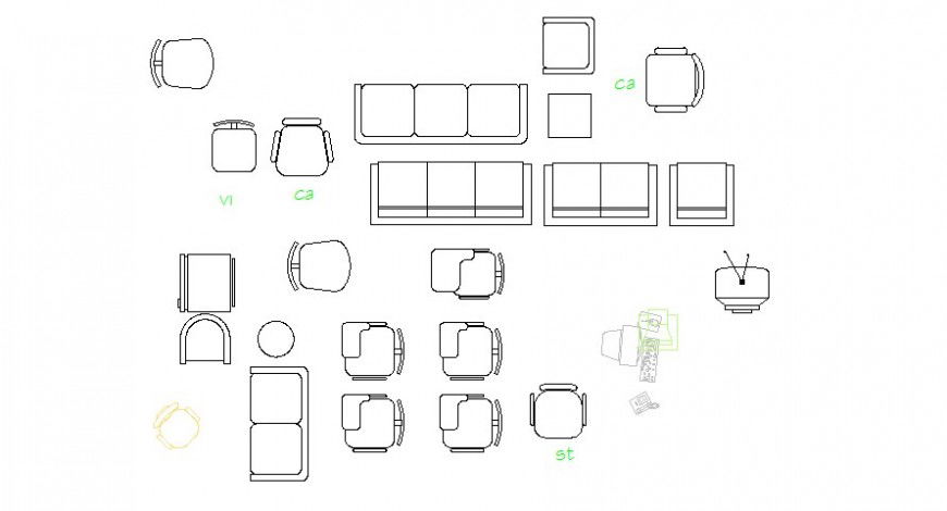 Sofa & Chair Elevation Blocks CAD Drawing DWG File