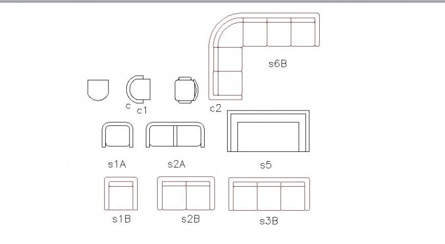 Sofa & Chair Elevation Blocks for CAD Drawings DWG file