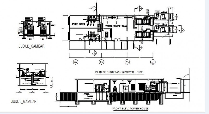 Power house, pump room and water tank section and plumbing drawing ...