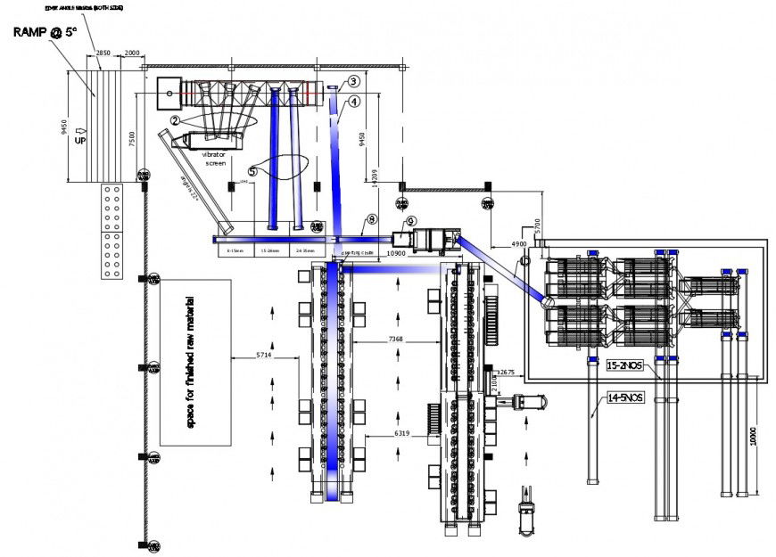 Ramp elevation of 2d cad drawing of autocad file