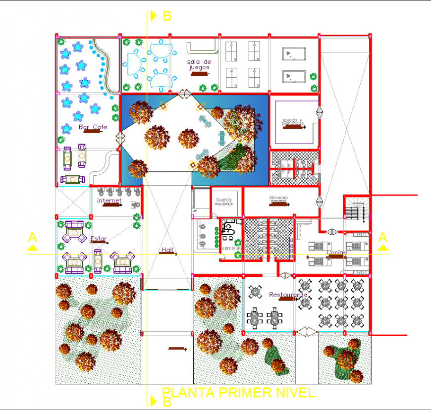Resort detail plan drawing in dwg file.