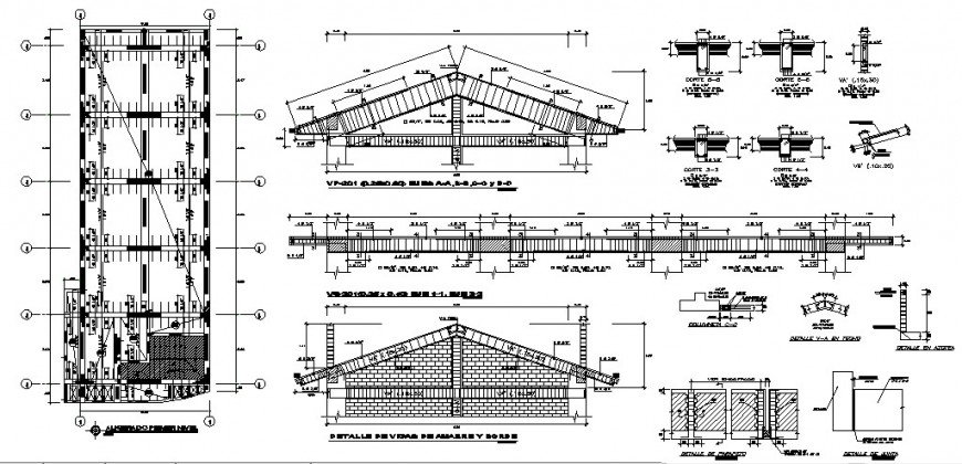 Roof section, cover plan and constructive structure cad drawing details ...