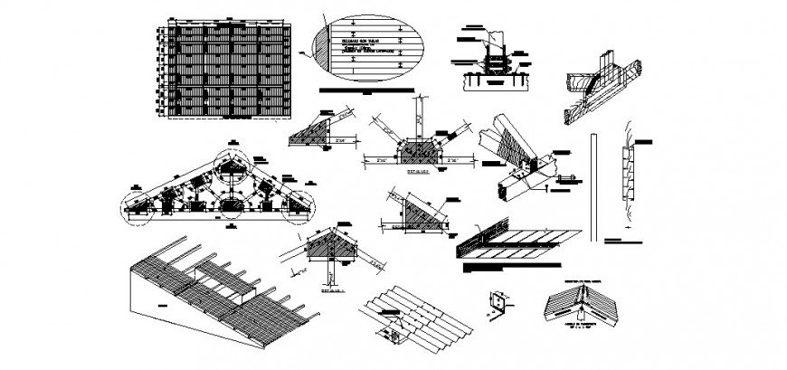 Roofing structure detail plan and elevation 2d view CAD construction ...