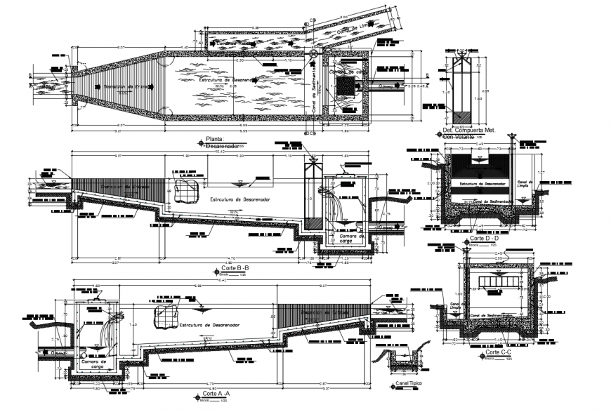 Shredder plan and section construction view in AutoCAD file
