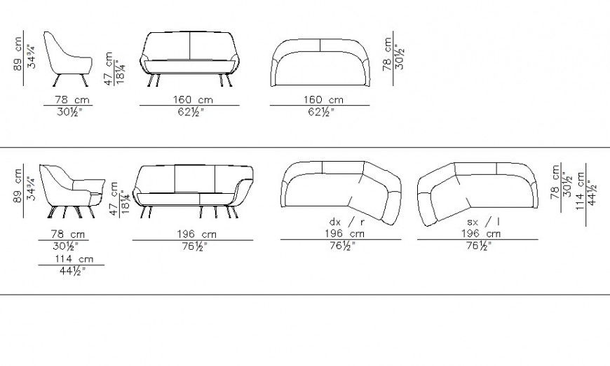 Sofa set detail 2d view CAD furniture block layout file in dwg format