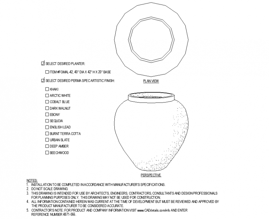 The pot with flat base plan detail dwg file.