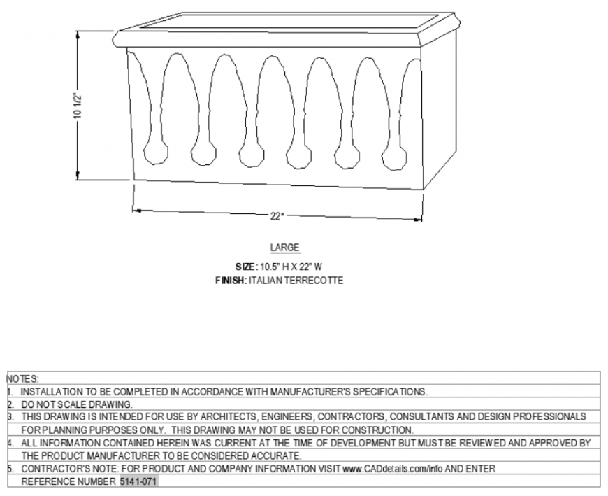 The rectangular dimensional pot plan detail dwg file.