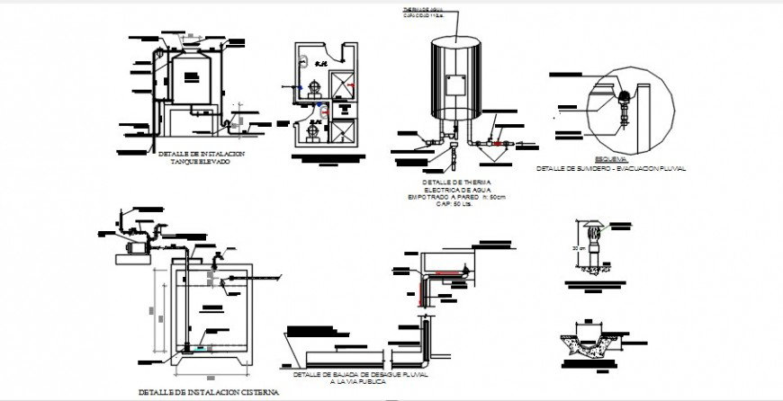 Toilet plan, water tank section and sanitary installation drawing ...