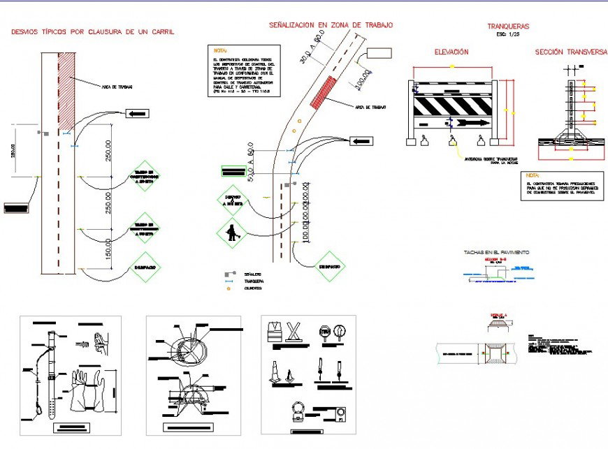 Typical detour due to the closure of a street detail dwg file