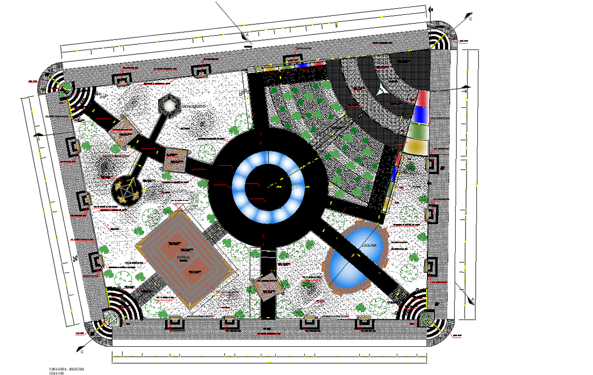 Garden Landscape Plan with Detailed Layout and Elevations