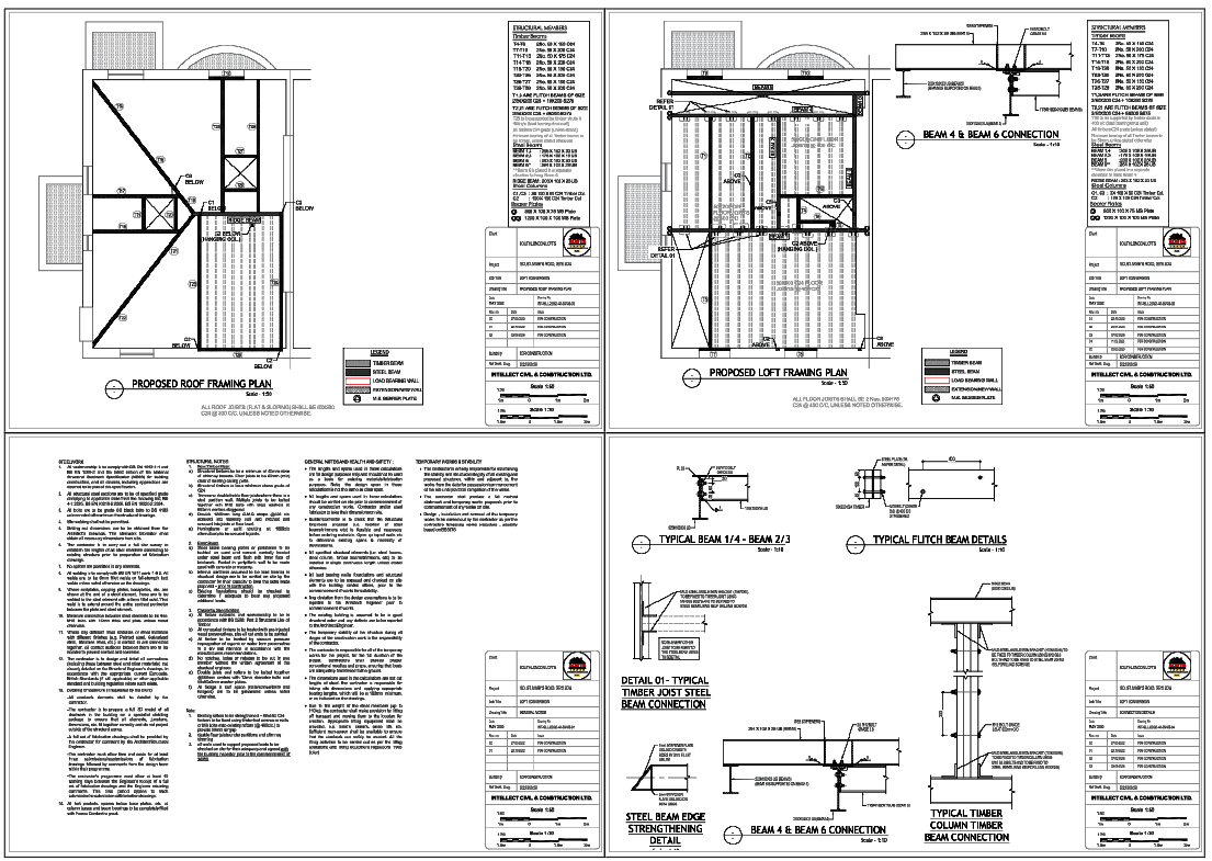 Loft Roof Framing AutoCAD DWG with Steel Beam Details