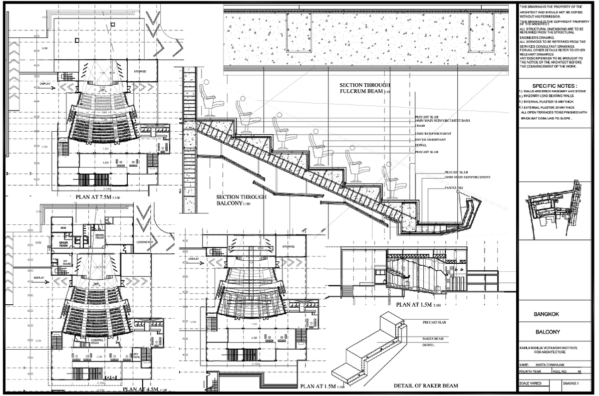 Balcony Auditorium CAD Plan with Raker Beam Detail