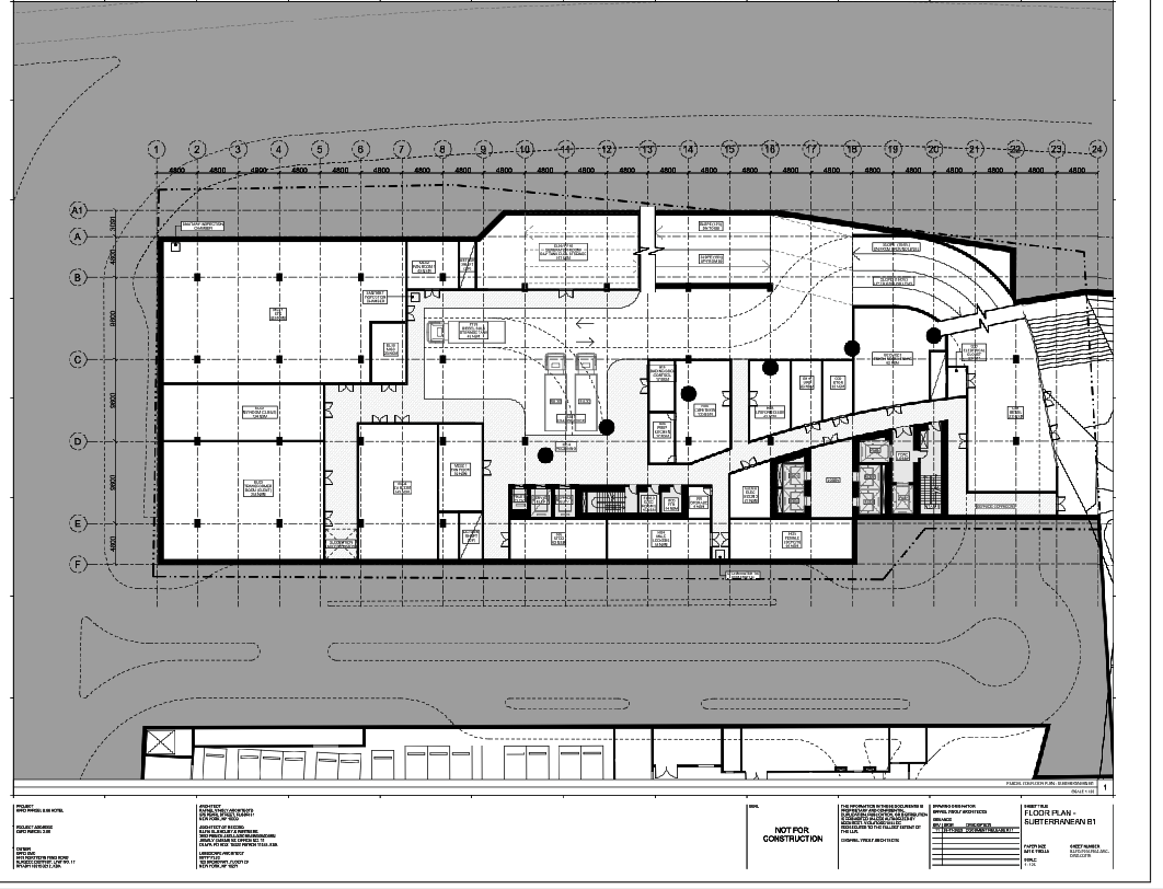 Commercial Building Basement B1 Floor Plan with Parking and Services