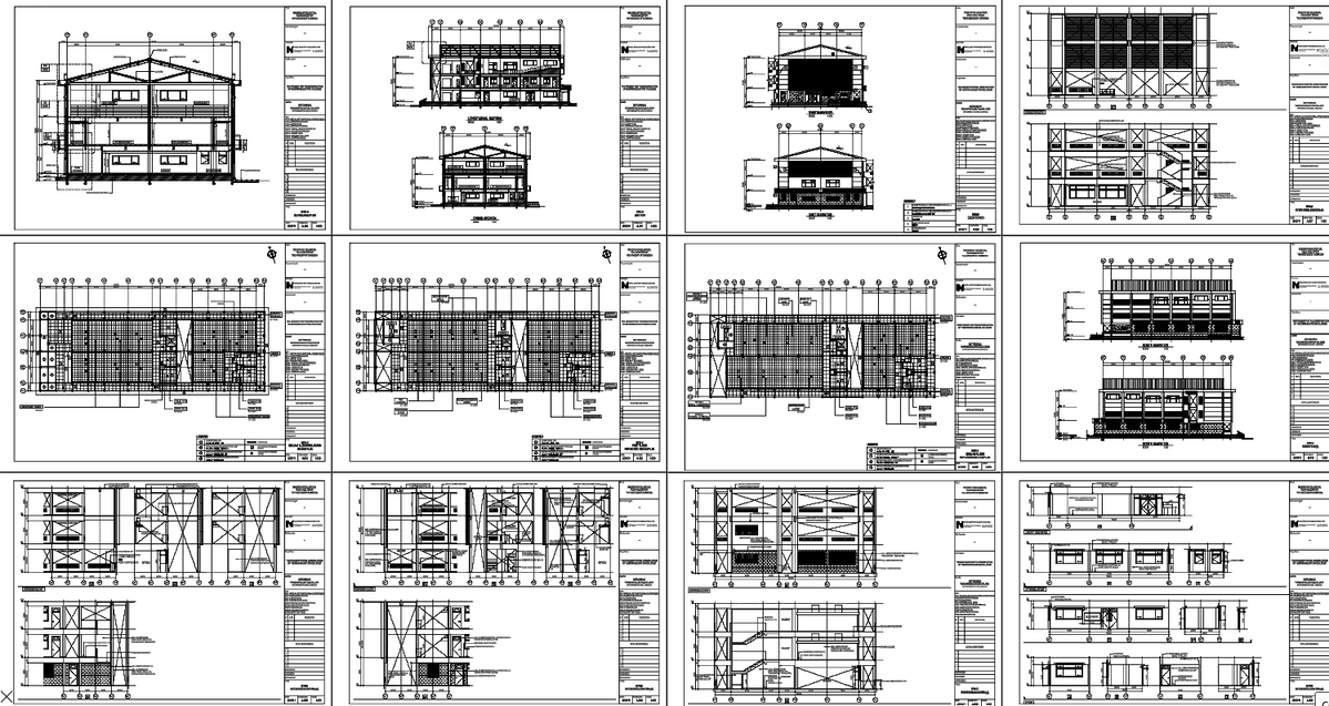 Institutional Building Elevation and Section Drawing Set