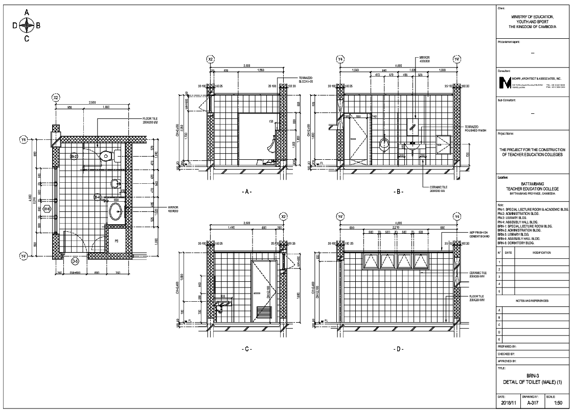 AutoCAD Male Bathroom Design with Detailed Dimensions