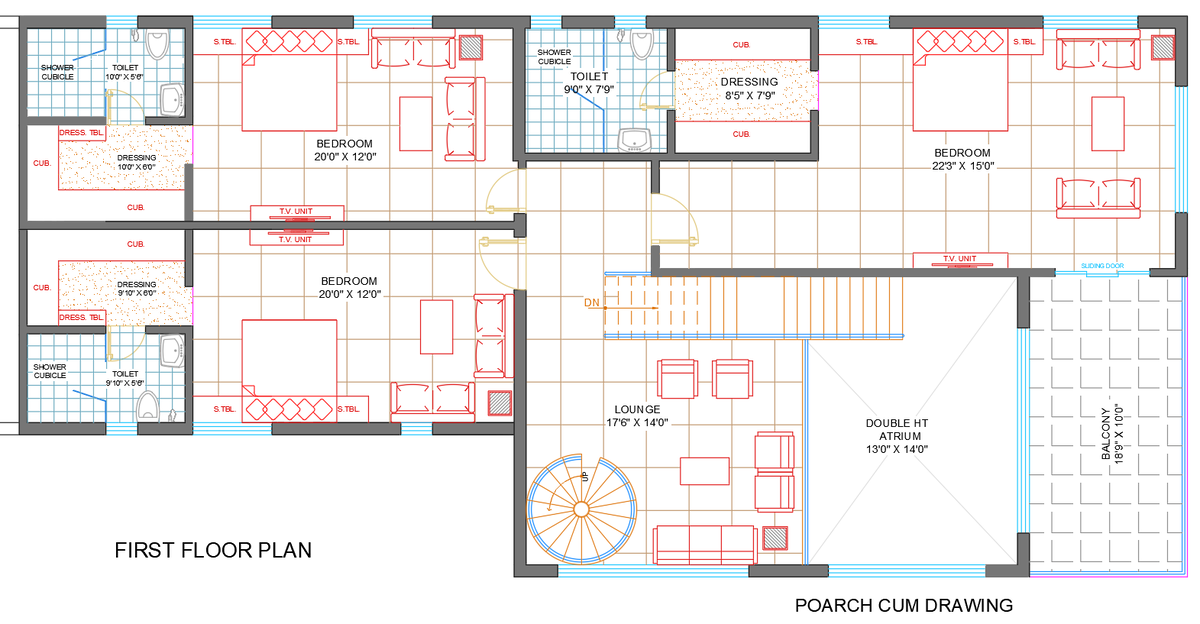 First Floor 3 Bhk House Plan Autocad Drawing Files
