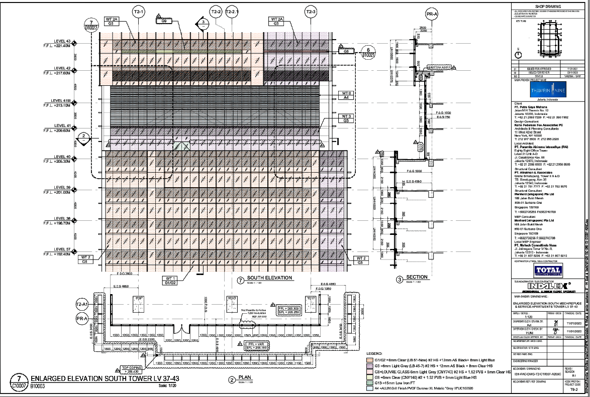 High Rise South Elevation Facade CAD Drawing with Level Details