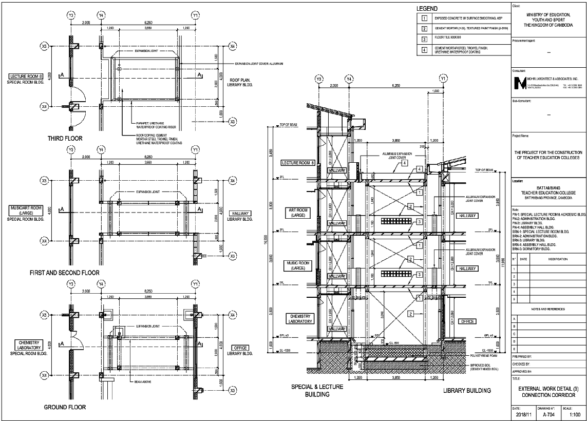AutoCAD Connection Corridor Detail for Library and Lecture