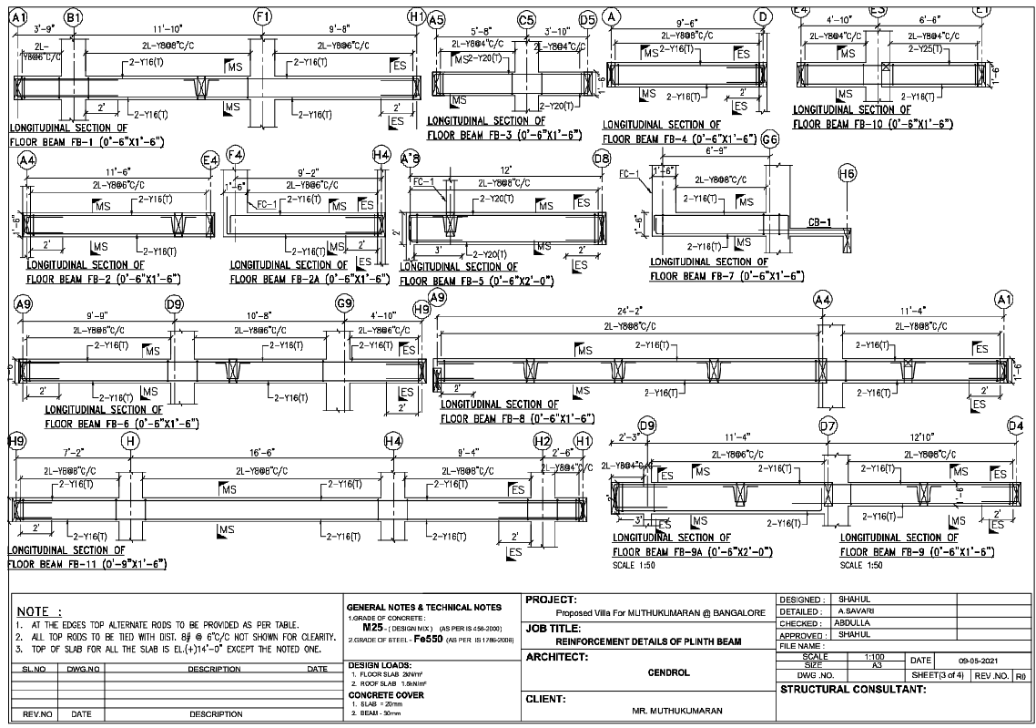 Plinth Beam Reinforcement DWG with Section Details