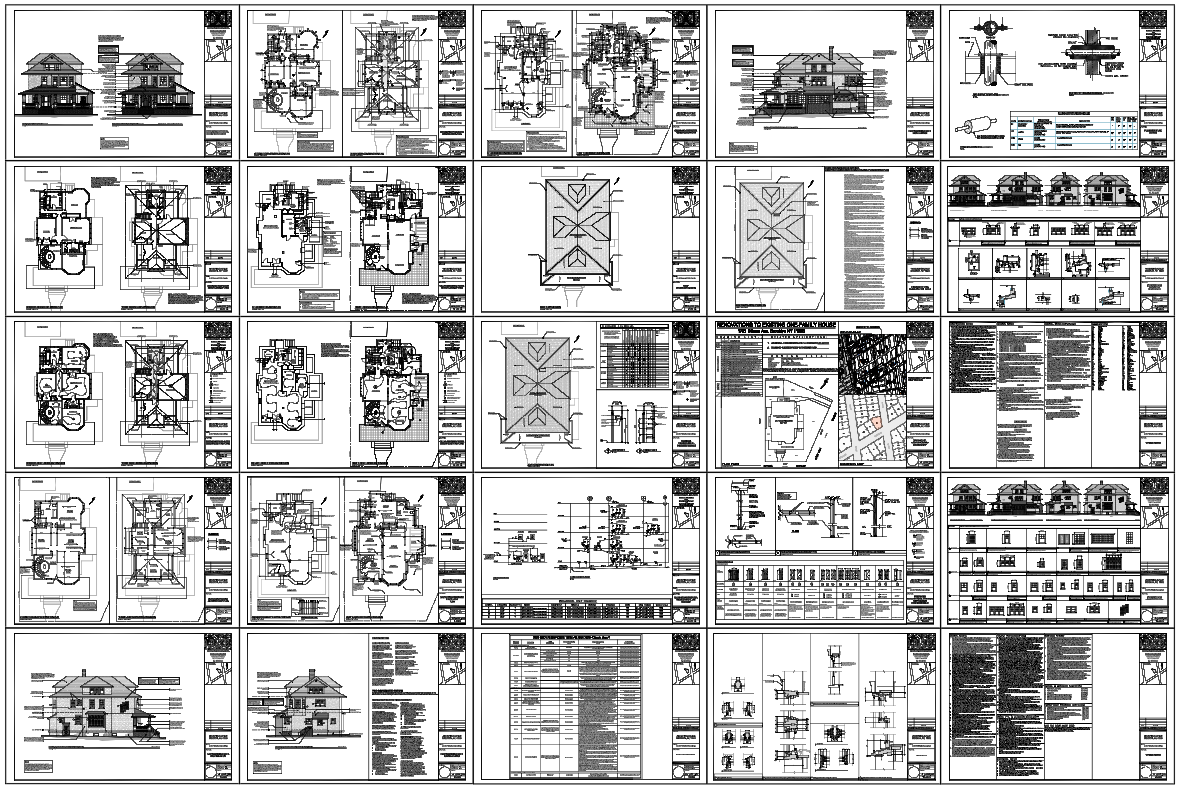 Residential Building AutoCAD Drawing With Plans Sections